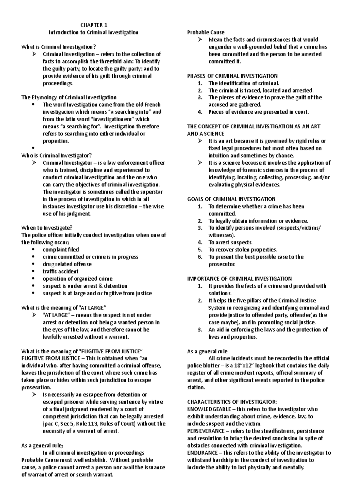Funda 1-copy - good - CHAPTER 1 Introduction to Criminal Investigation ...