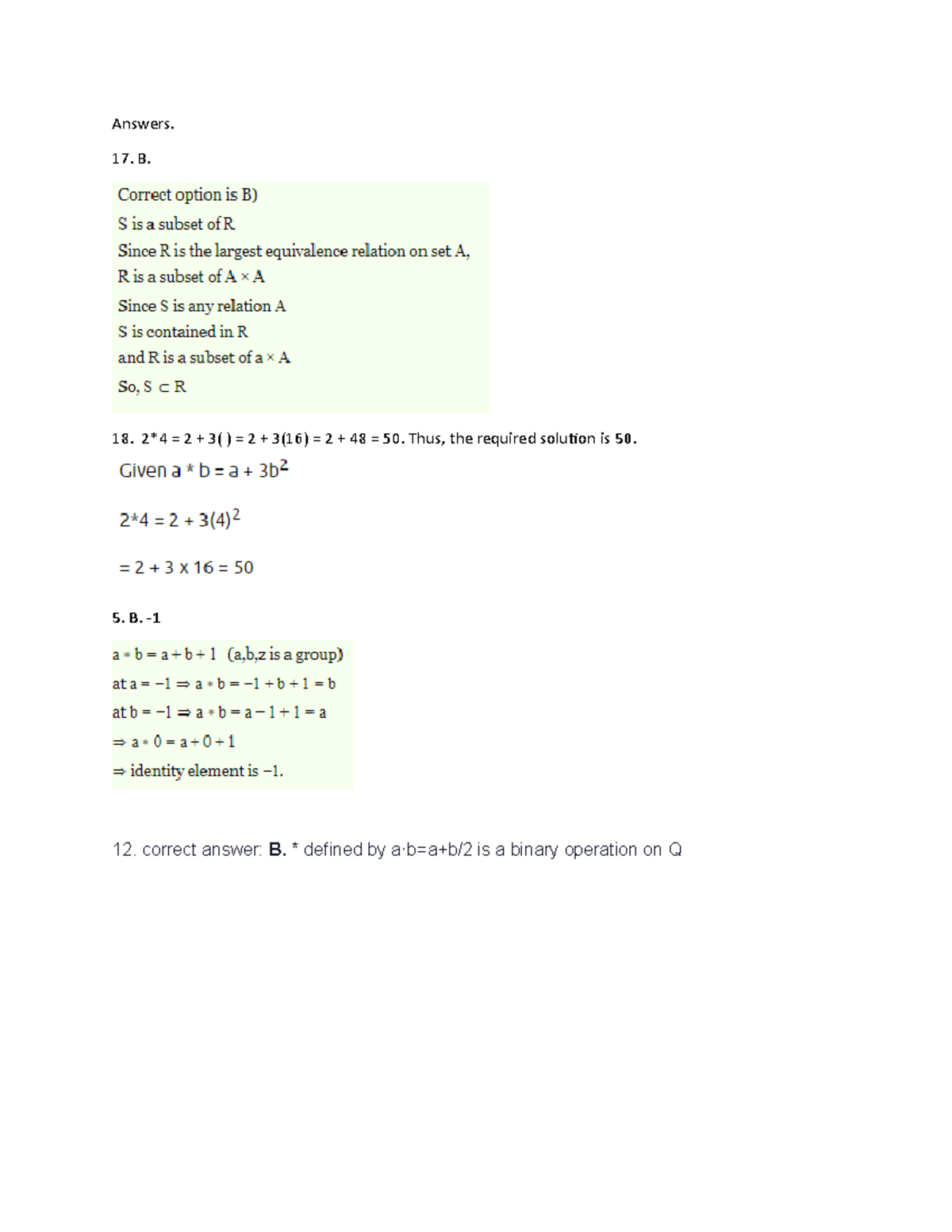Series-of-Qs - Answers. 17. B. 18. 2*4 = 2 + 3( ) = 2 + 3(16) = 2 + 48 ...