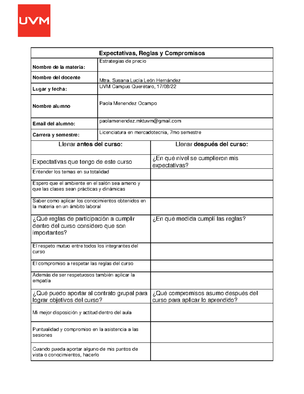 Formato de reglas y compromisos - Expectativas, Reglas y Compromisos ...