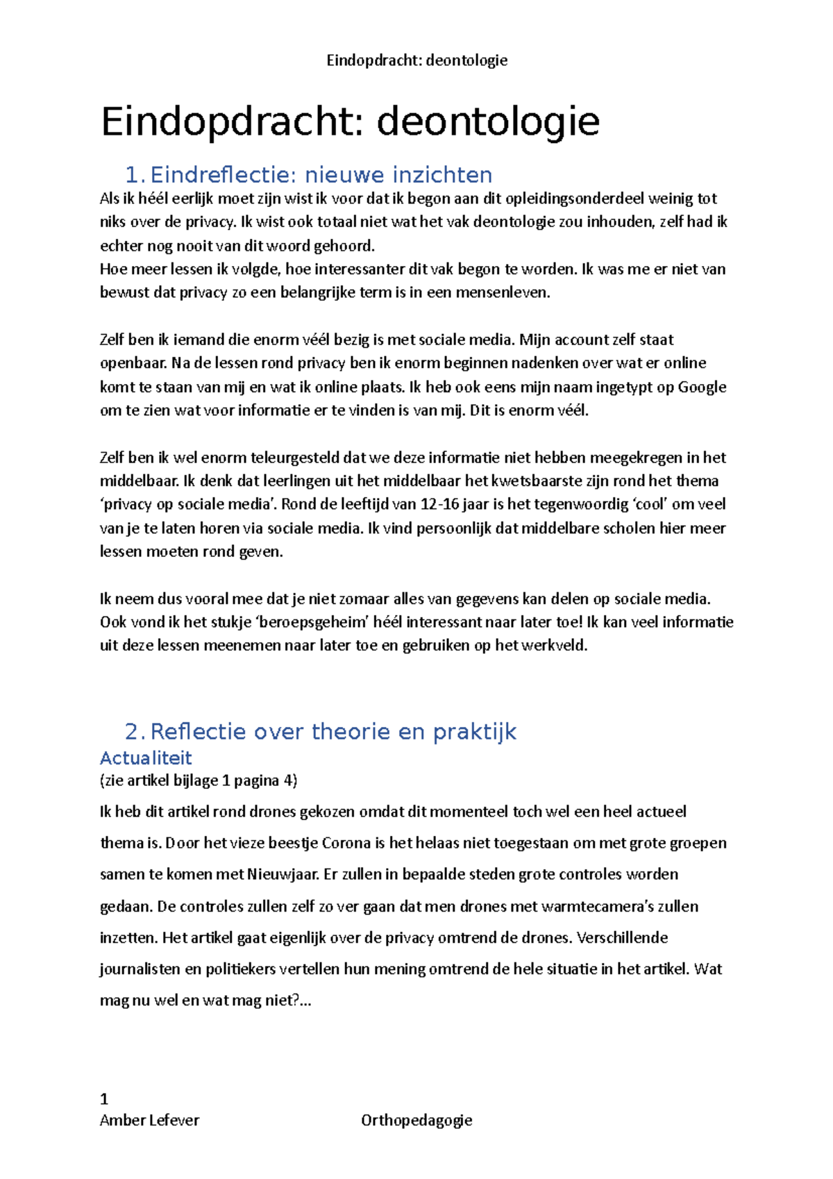 verplichte Deontologie eindopdracht - Eindopdracht: deontologie 1 ...