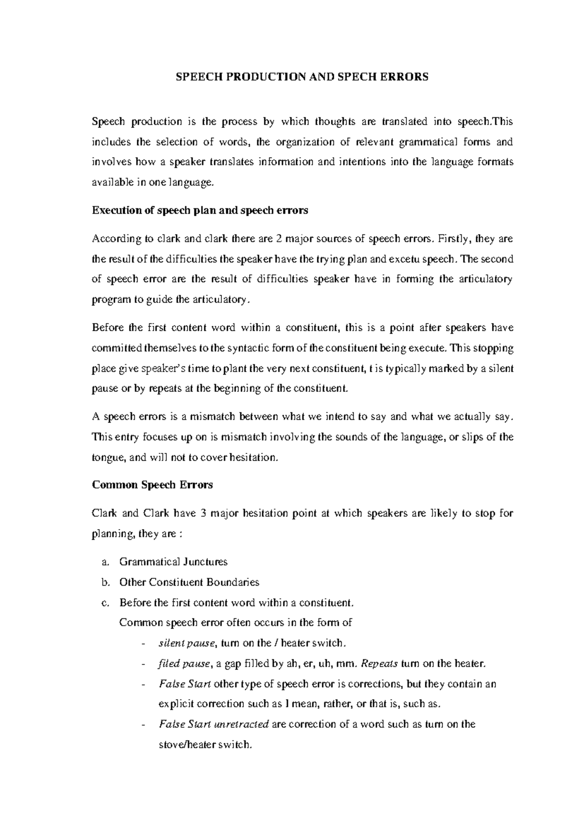 Speech Production AND Spech Errors - SPEECH PRODUCTION AND SPECH ERRORS ...