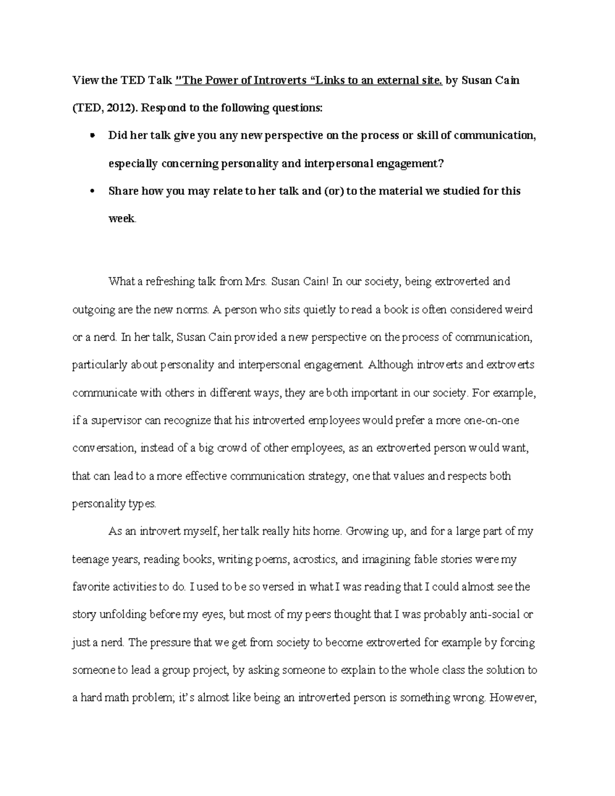 Principle of communication week 9 - View the TED Talk "The Power of ...