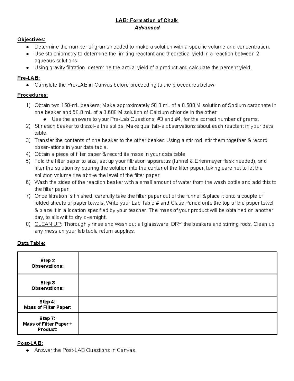 LAB Formation of Chalk (Adv) - LAB: Formation of Chalk Advanced ...