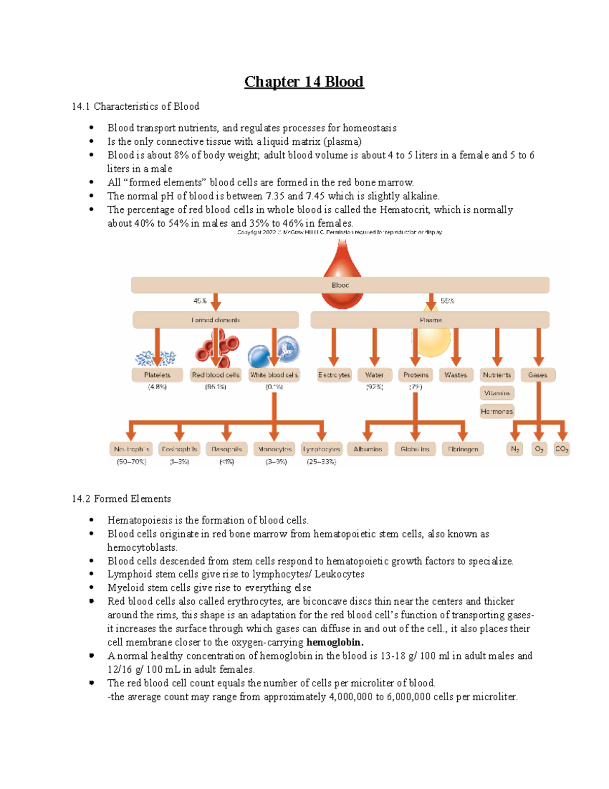 Chapter 14 Blood - Study guide - Chapter 14 Blood 14 Characteristics of ...