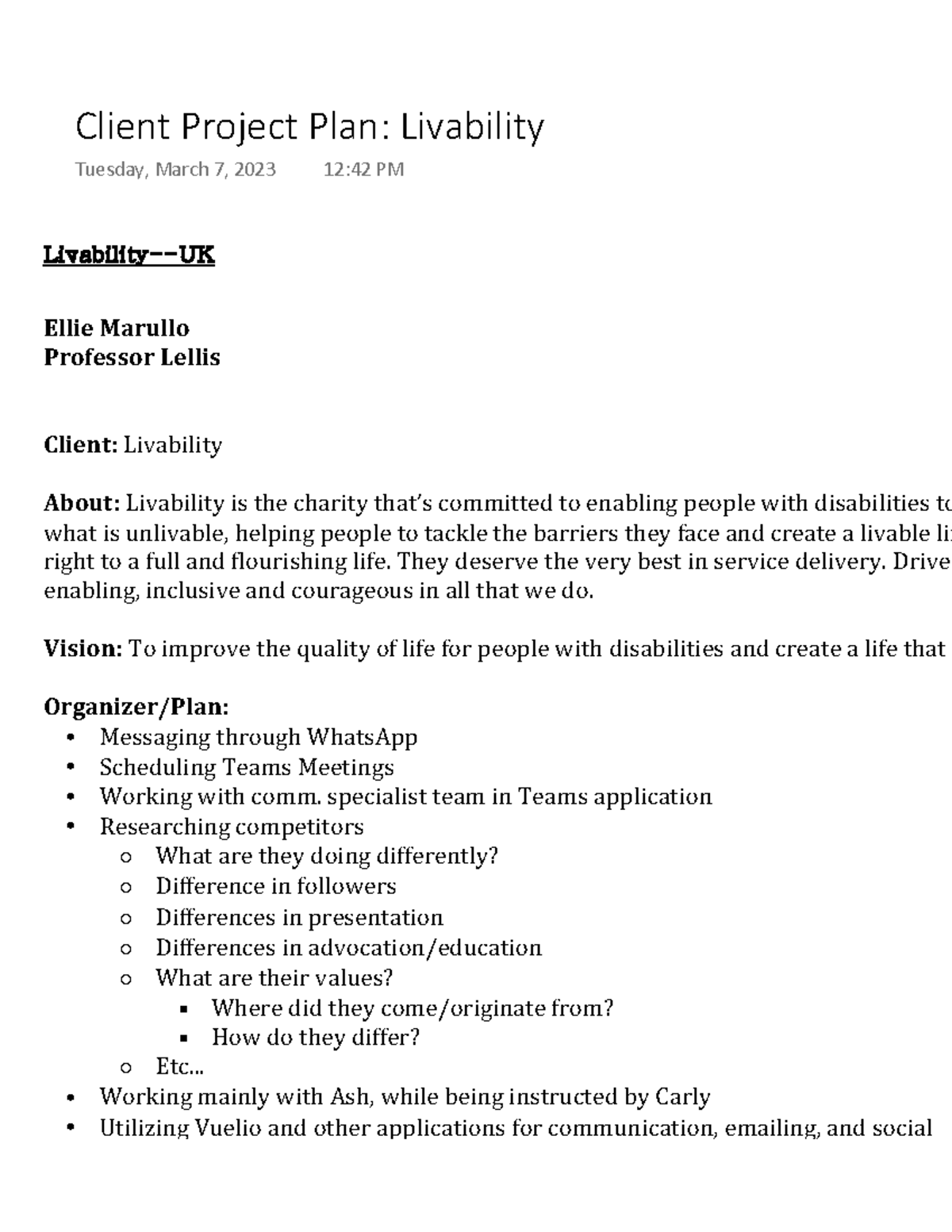 Client Project Plan Livability - Livability-UK Ellie Marullo Professor ...
