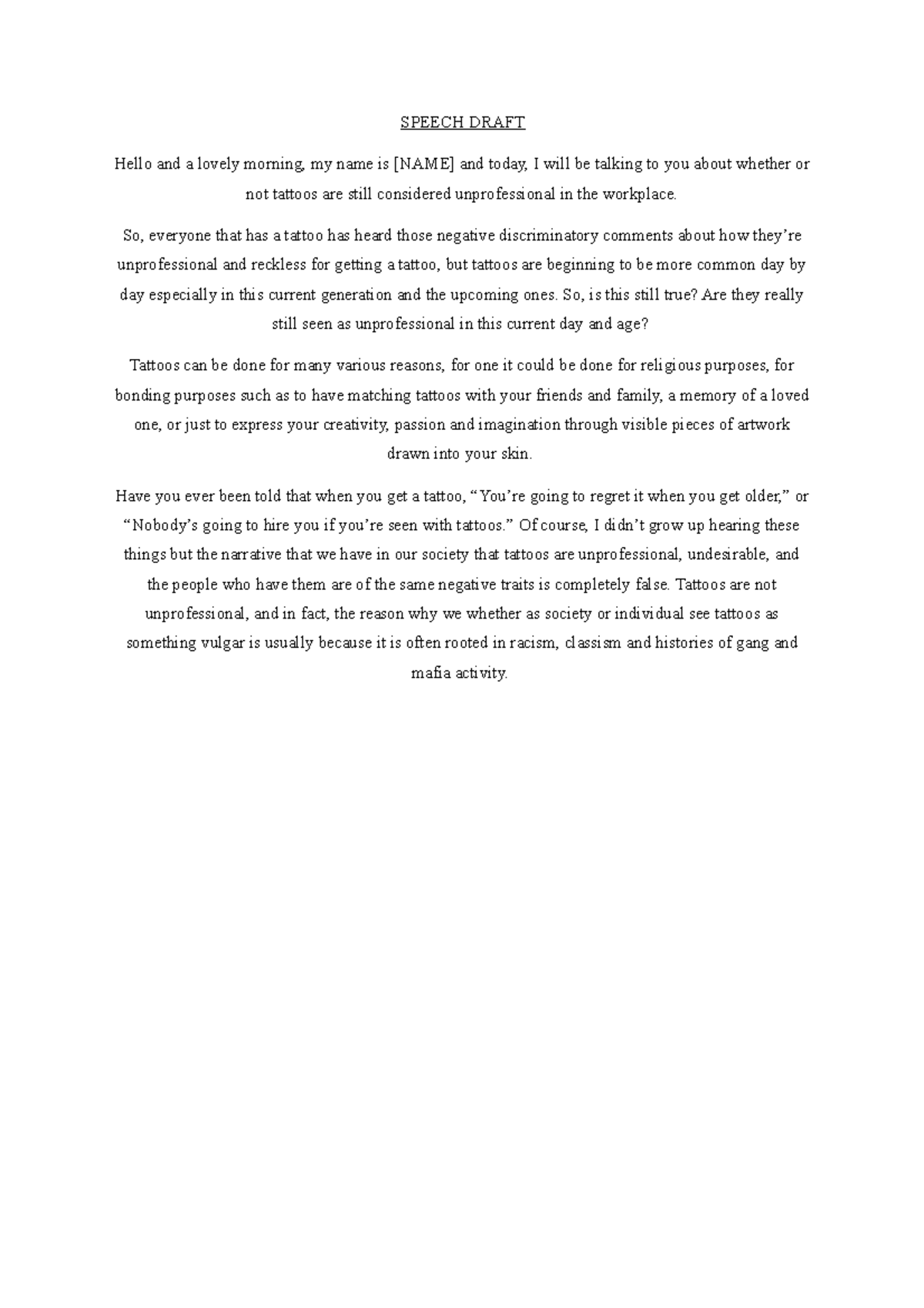 Speech Draft - ooga - SPEECH DRAFT Hello and a lovely morning, my name ...