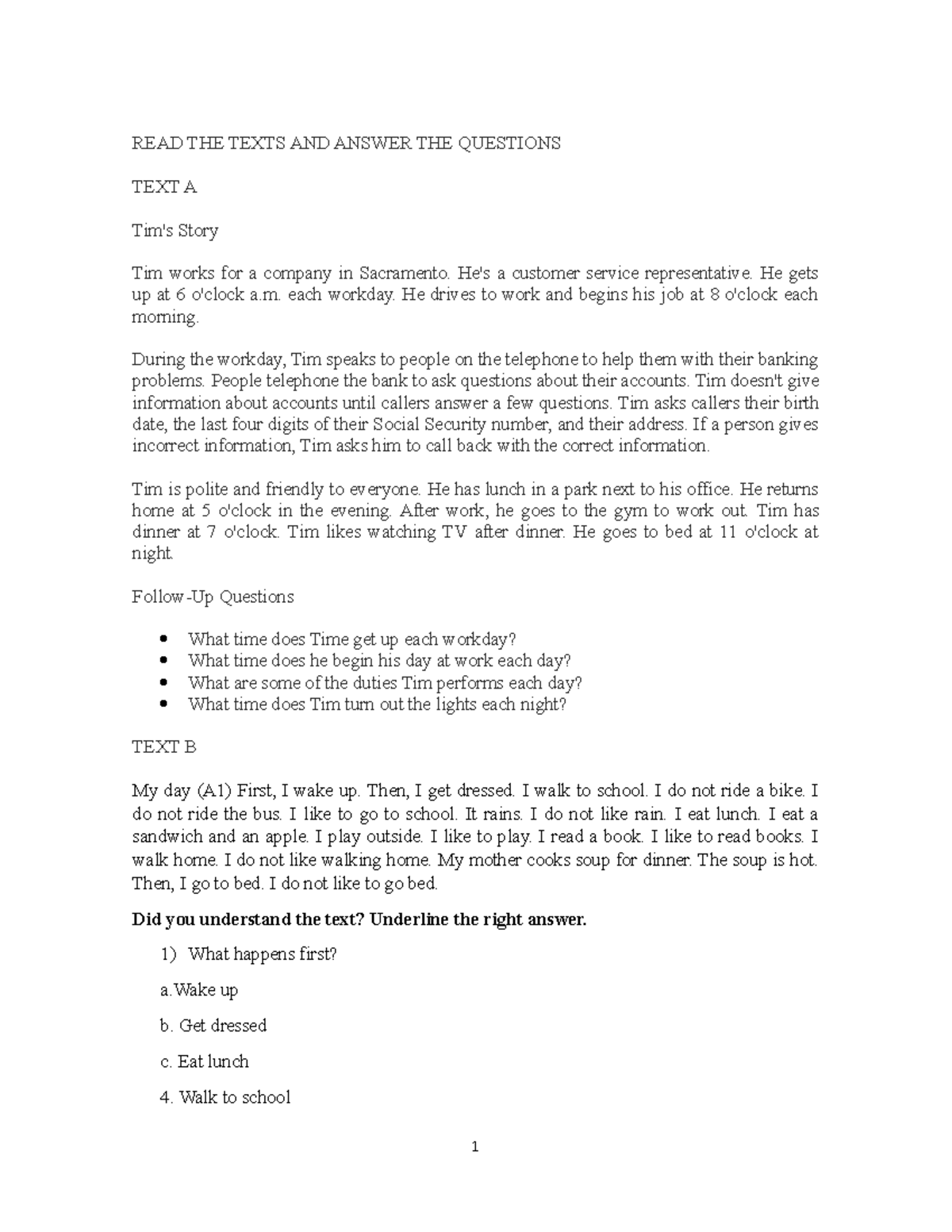 READ THE Texts AND Answer THE Questions - READ THE TEXTS AND ANSWER THE ...