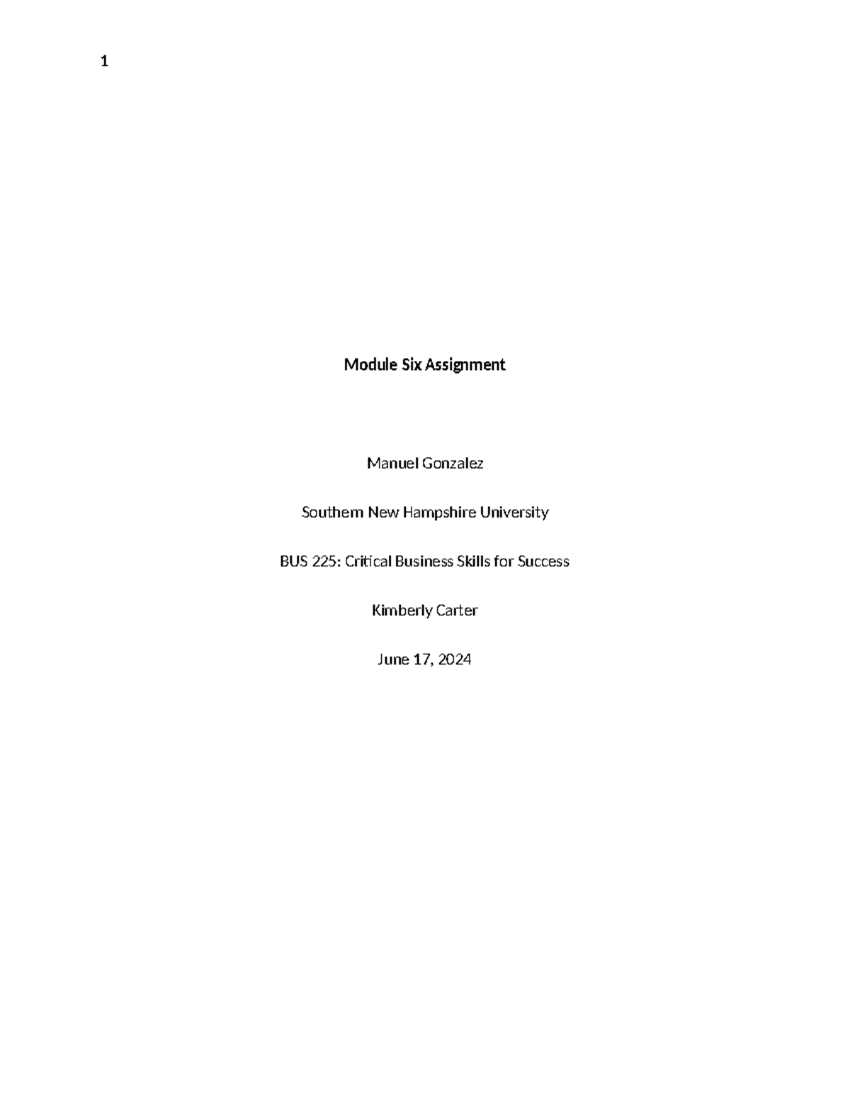 BUS225 Module Six Assignment - bus225 - 1 Module Six Assignment Manuel ...