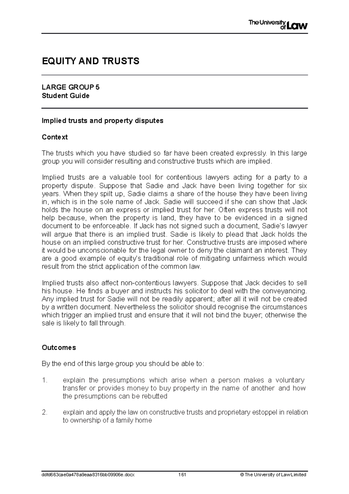 Large Group Five - 2021 - EQUITY AND TRUSTS LARGE GROUP 5 Student Guide Implied trusts and ...
