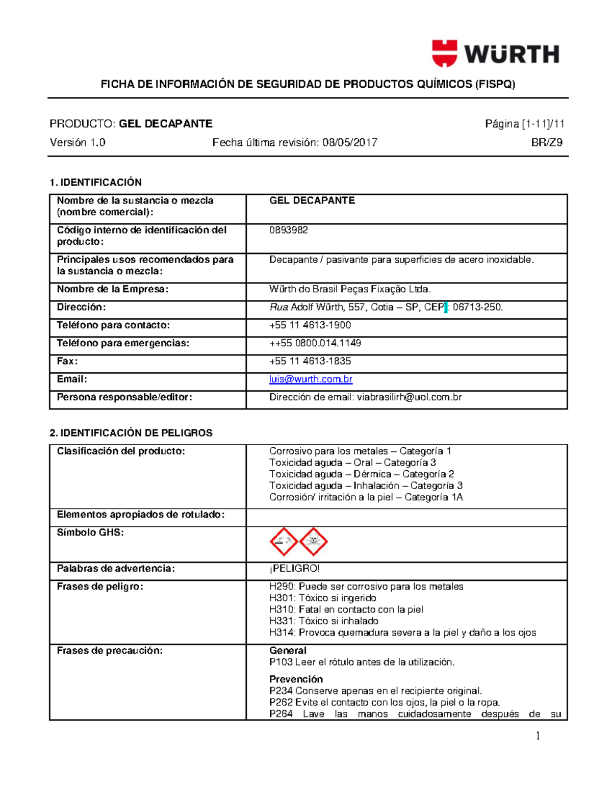 FS 0893-982 GEL DE Capante - PRODUCTO: GEL DECAPANTE Página [1-11 ...