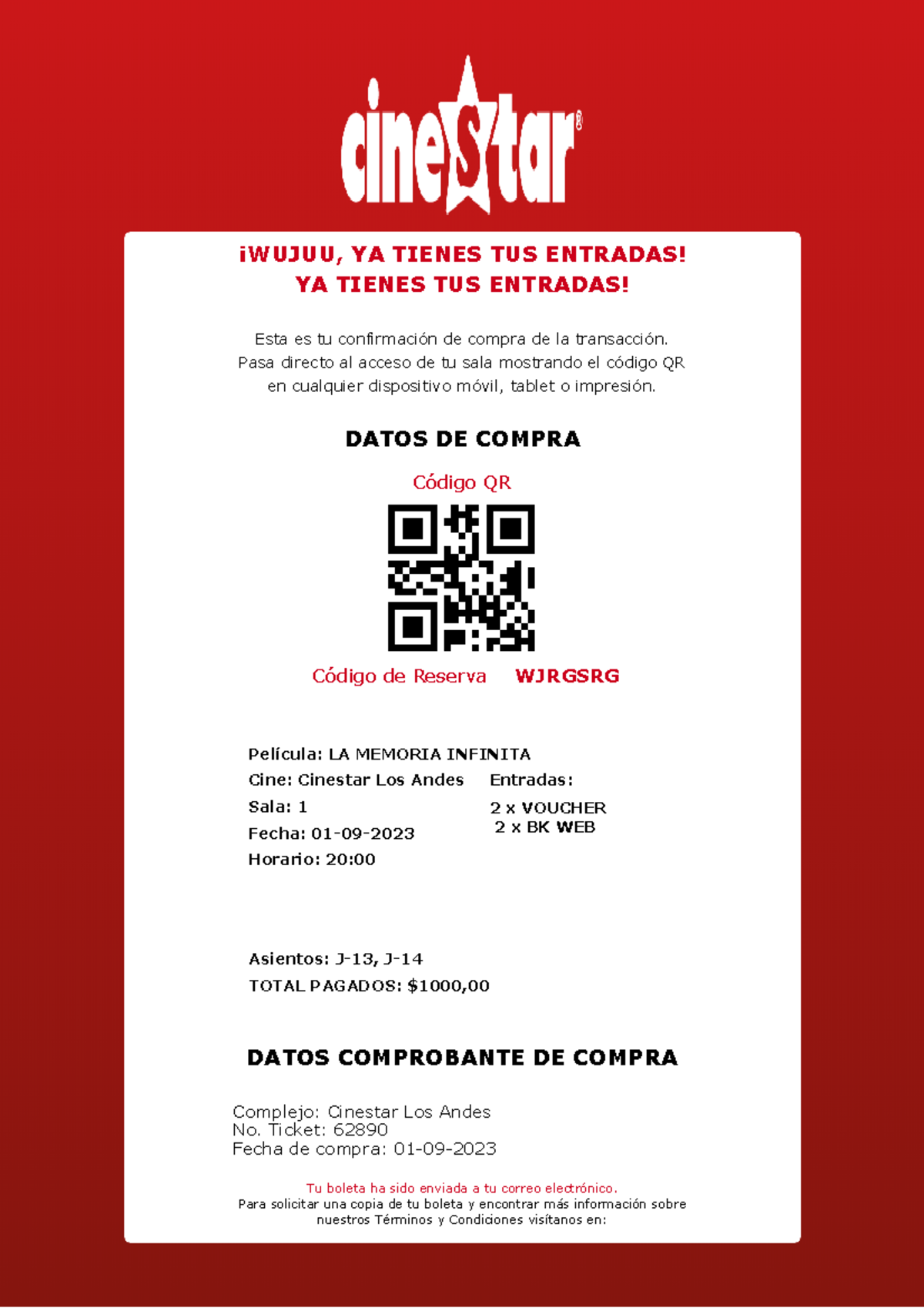 LA Memoria Infinita vie - ¡WUJUU, YA TIENES TUS ENTRADAS! YA TIENES TUS ...