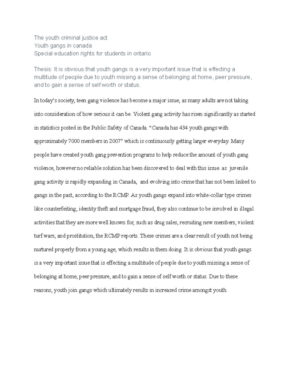 ISU - ISU for minor course project - The youth criminal justice act ...