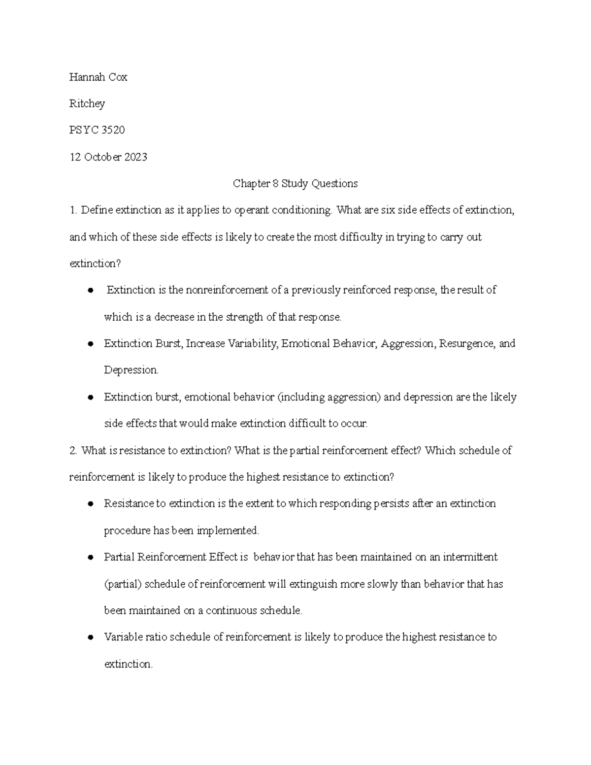 Chapter 8 SQ - Hannah Cox Ritchey PSYC 3520 12 October 2023 Chapter 8 ...