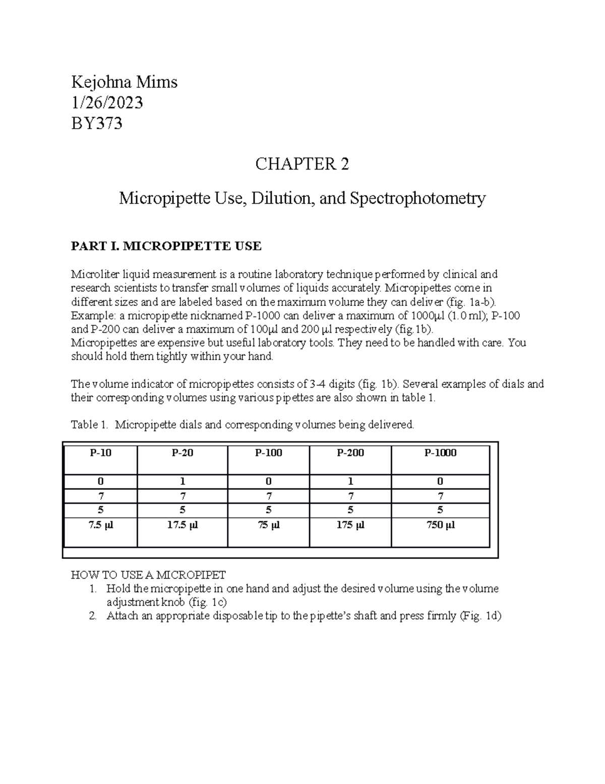 Chapter 2- CELL Biology LAB - Kejohna Mims 1/26/ BY CHAPTER 2 ...