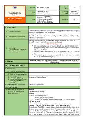 Week 1 lp perdev - personal development lesson plan - Teacher ANGELICA ...