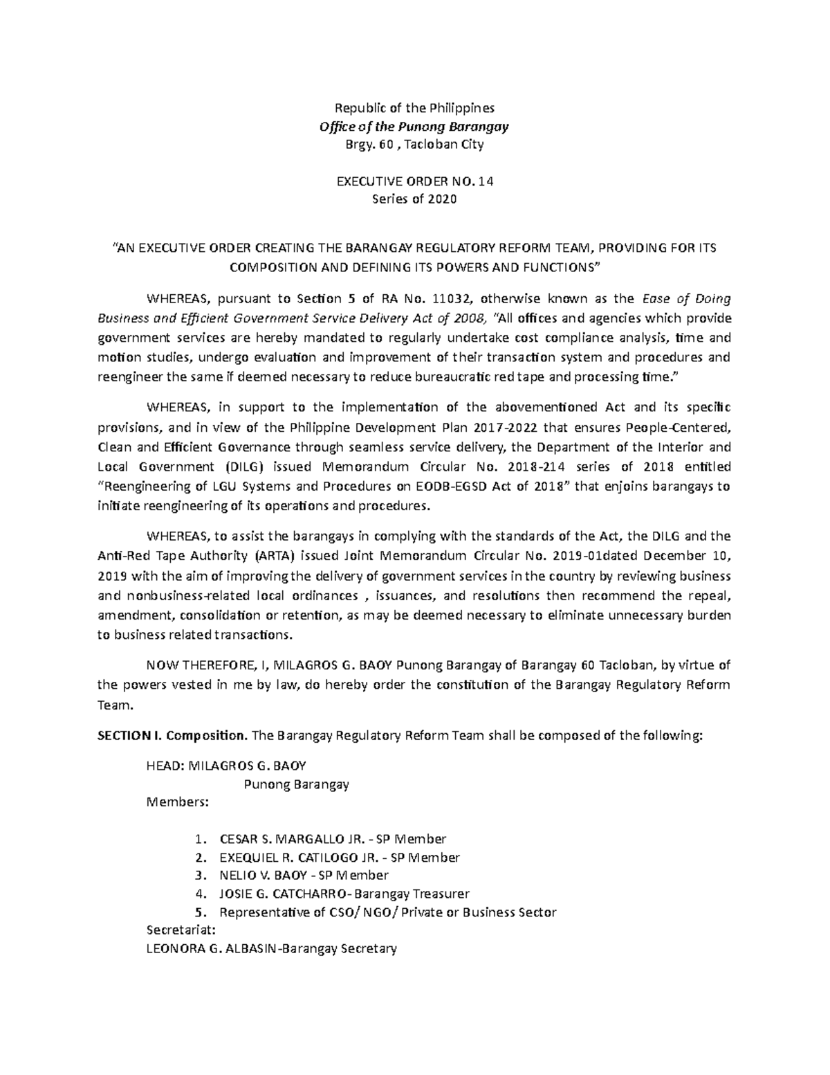 Executive Order - None - Republic of the Philippines Office of the ...