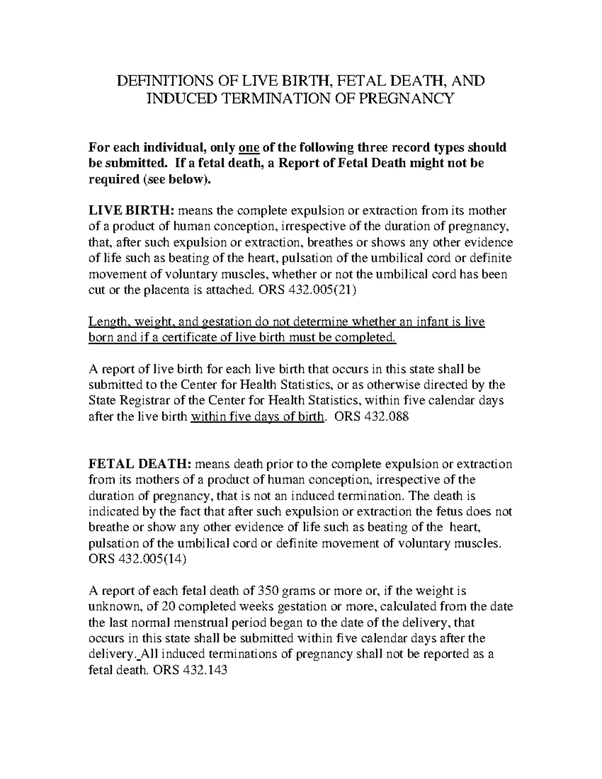Def Live Birth Fetal Death ITOP - DEFINITIONS OF LIVE BIRTH, FETAL ...