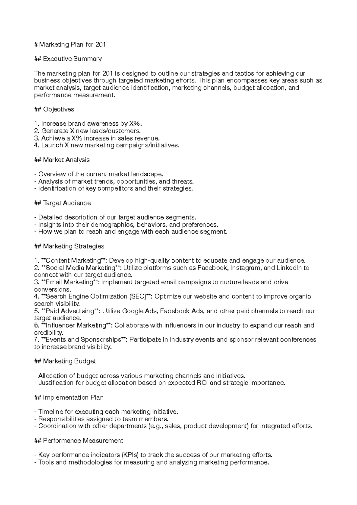 Market 201 - Marketing Plan for 201 Executive Summary The marketing ...