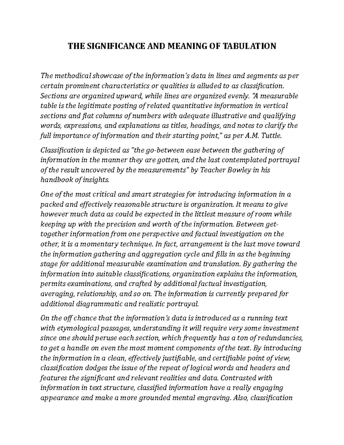 THE Significance AND Meaning OF Tabulation - THE SIGNIFICANCE AND ...