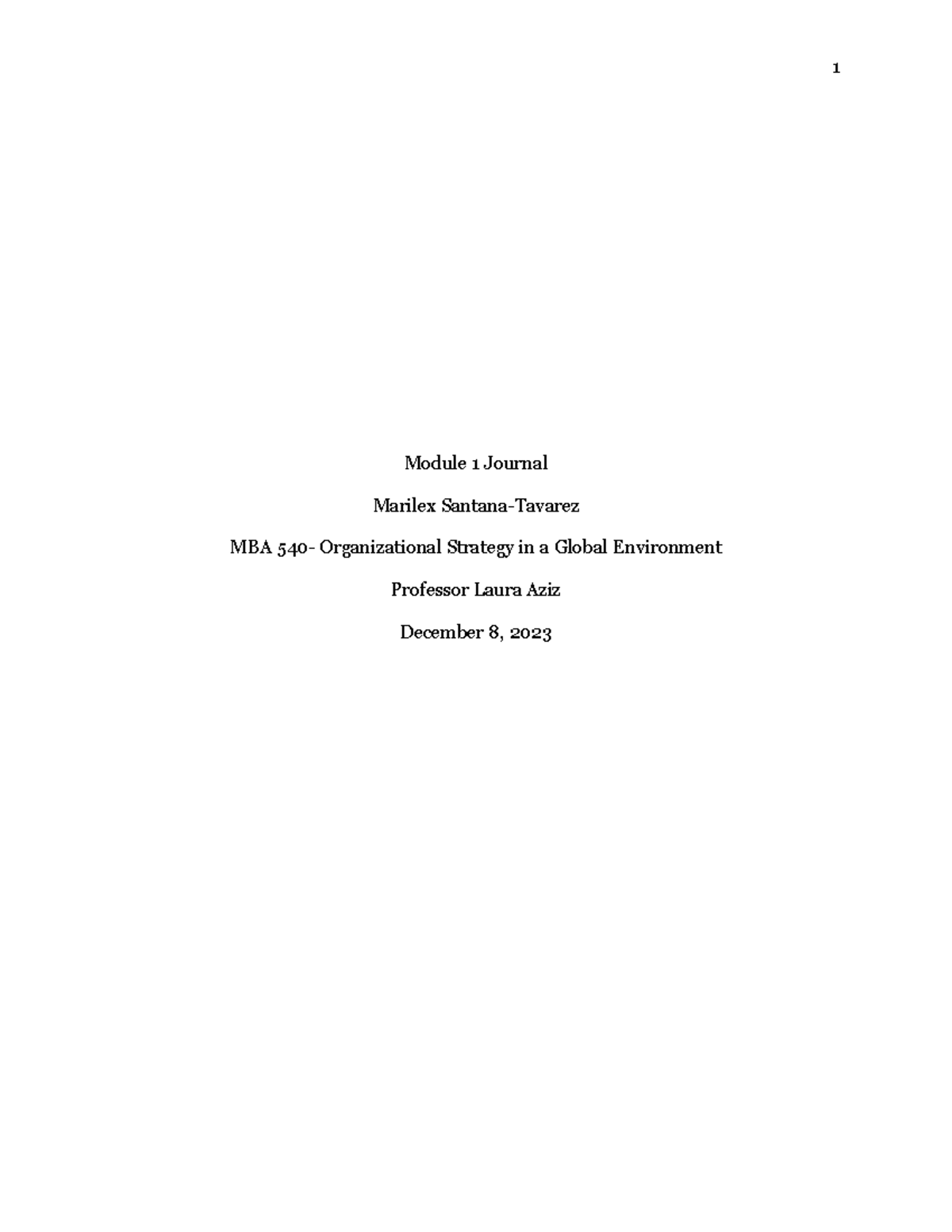 MBA540-Module 1 Journal - Module 1 Journal Marilex Santana-Tavarez MBA ...