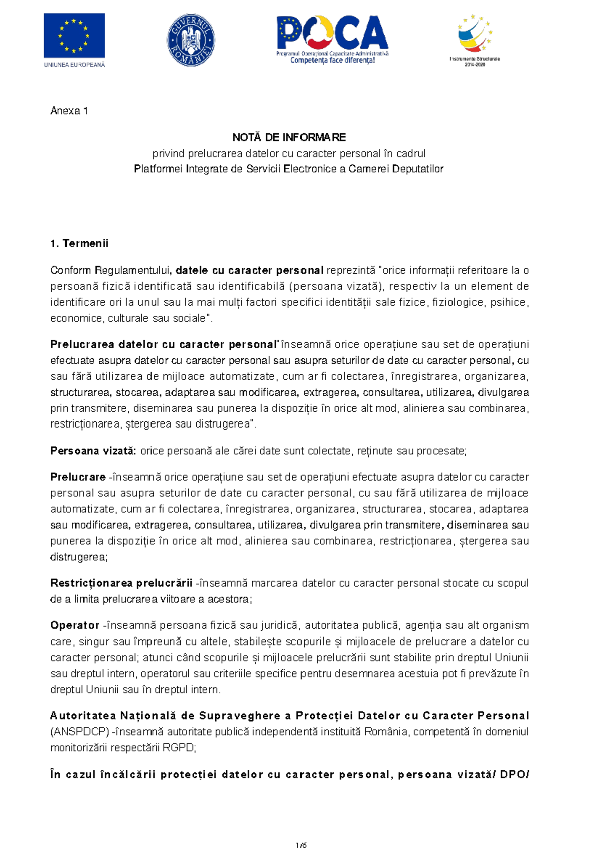 Lucrare de licenta - Anexa 1 NOTĂ DE INFORMARE privind prelucrarea datelor cu caracter personal ...