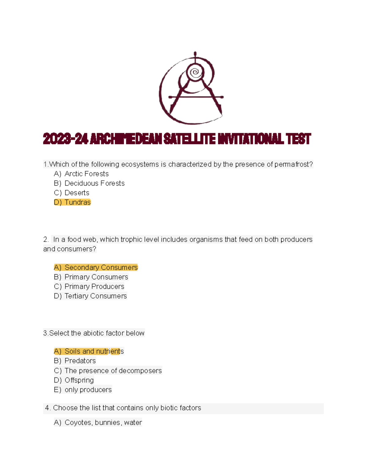 Ecology, TEST 8.4 Lecture Notes 8.4 Lecture Notes - 2023-24 Archimedean ...
