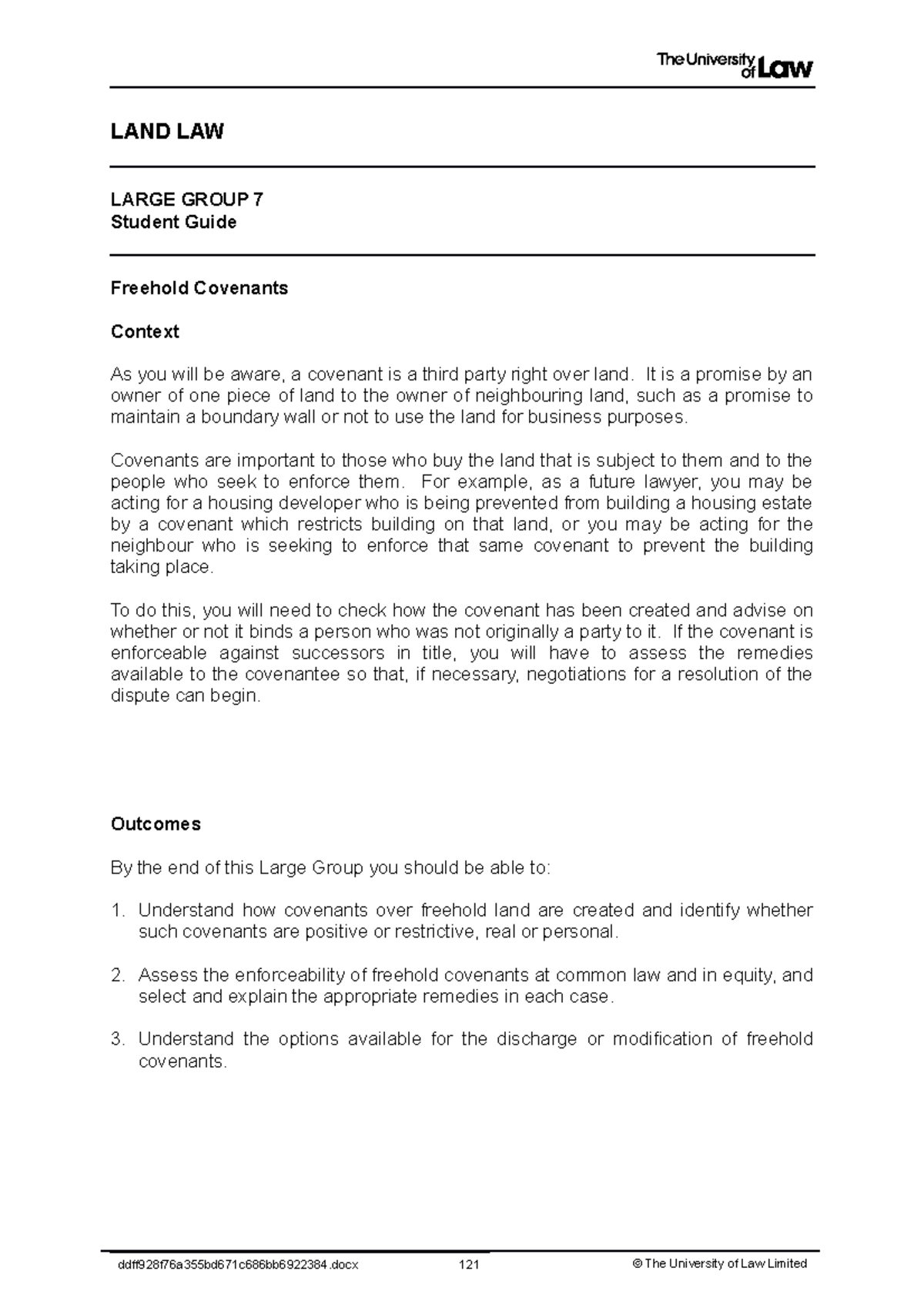 LG 7 Freehold Covenants - LAND LAW LARGE GROUP 7 Student Guide Freehold ...