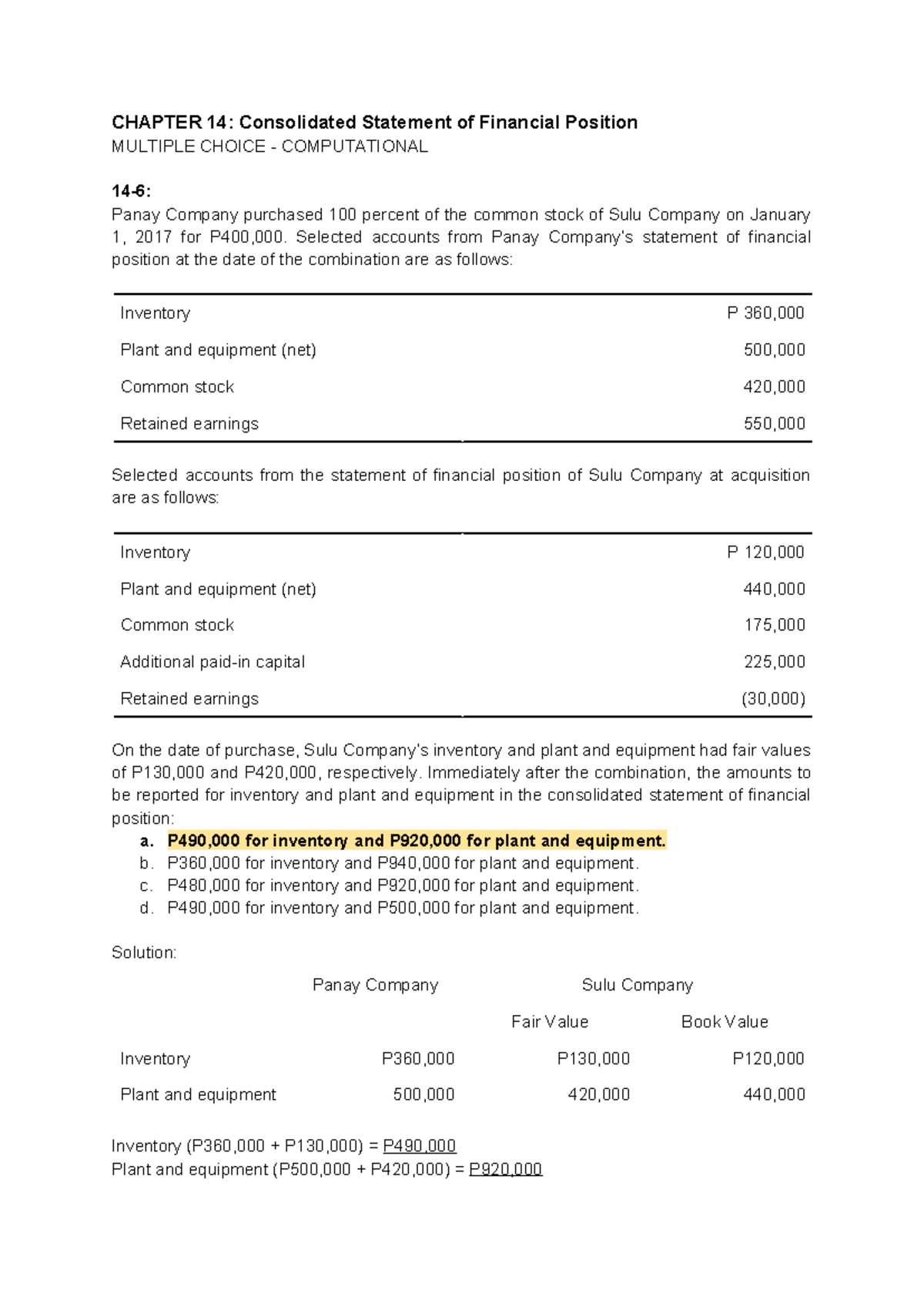 Chapter-14-Prob - review well - CHAPTER 14: Consolidated Statement of ...