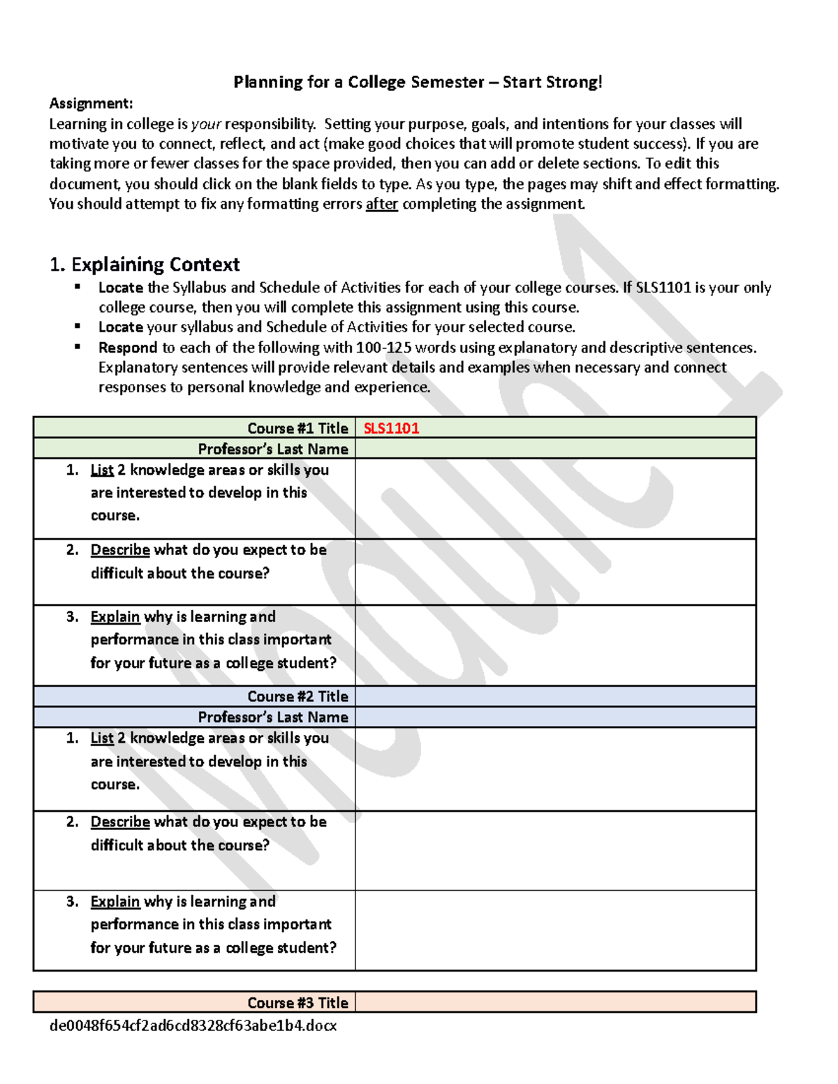 Module 1 Planning for a Semester - Planning for a College Semester ...