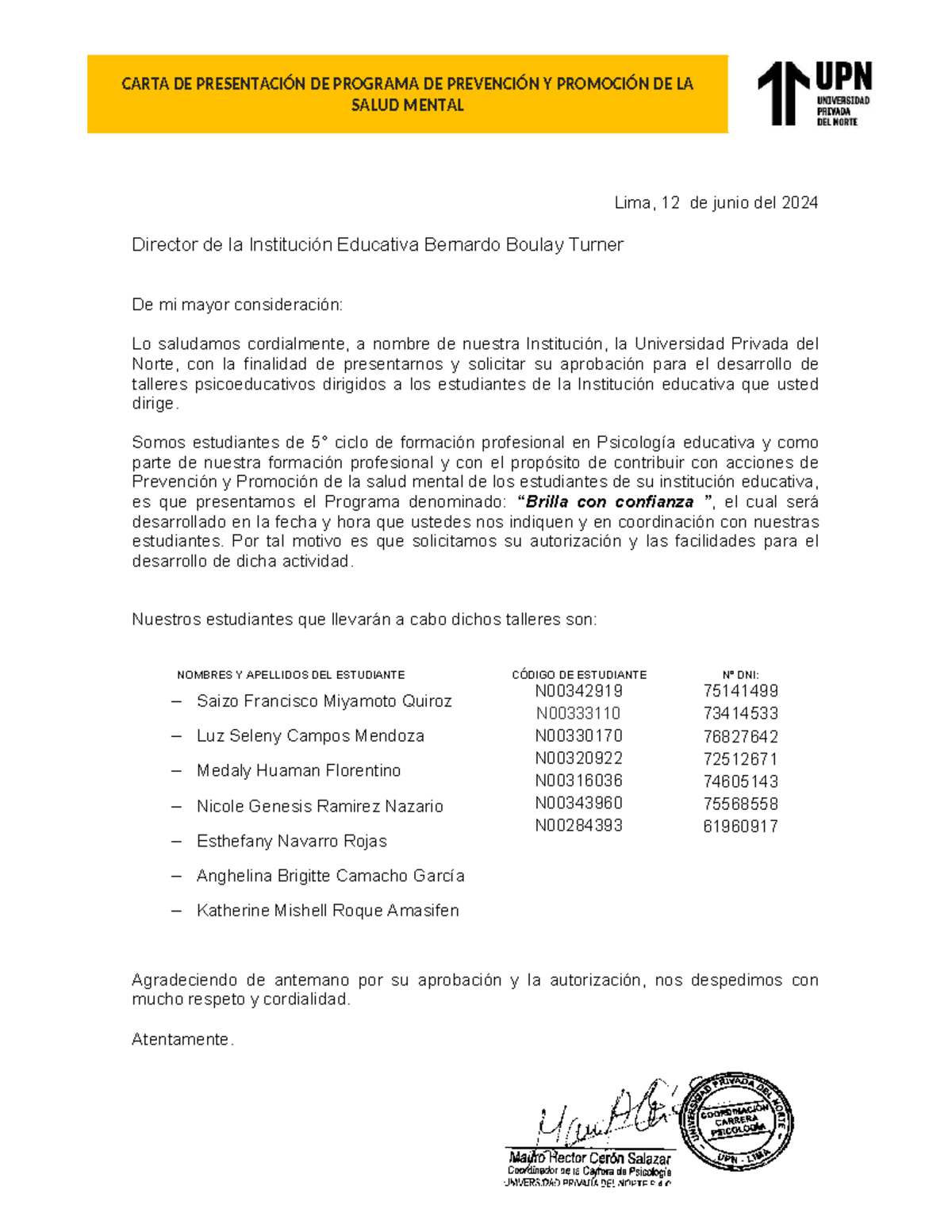 Carta de Presentación (Anexo 2) - CARTA DE PRESENTACIÓN DE PROGRAMA DE ...