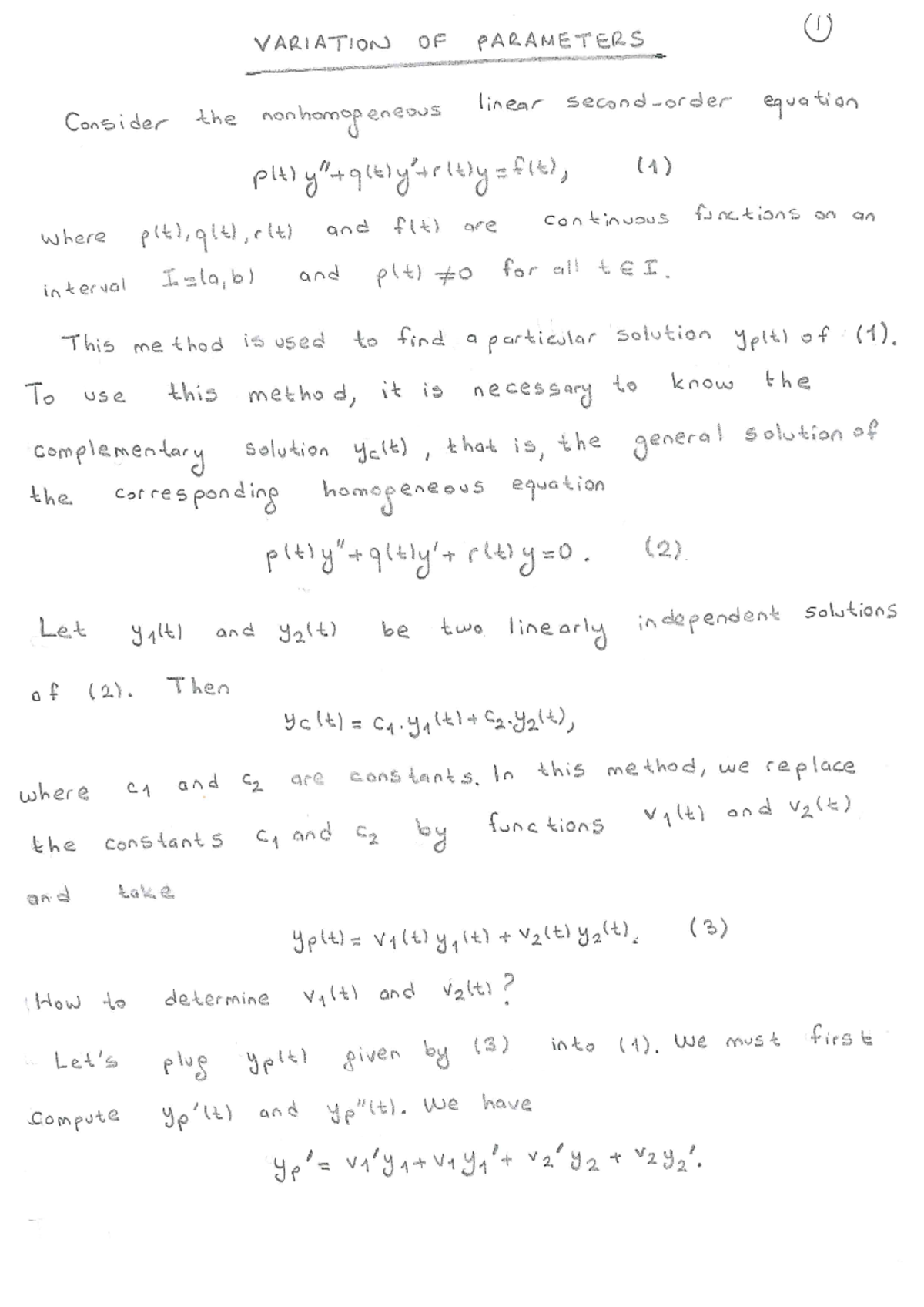 Variation of parameters - Discrete Mathematics - Studocu