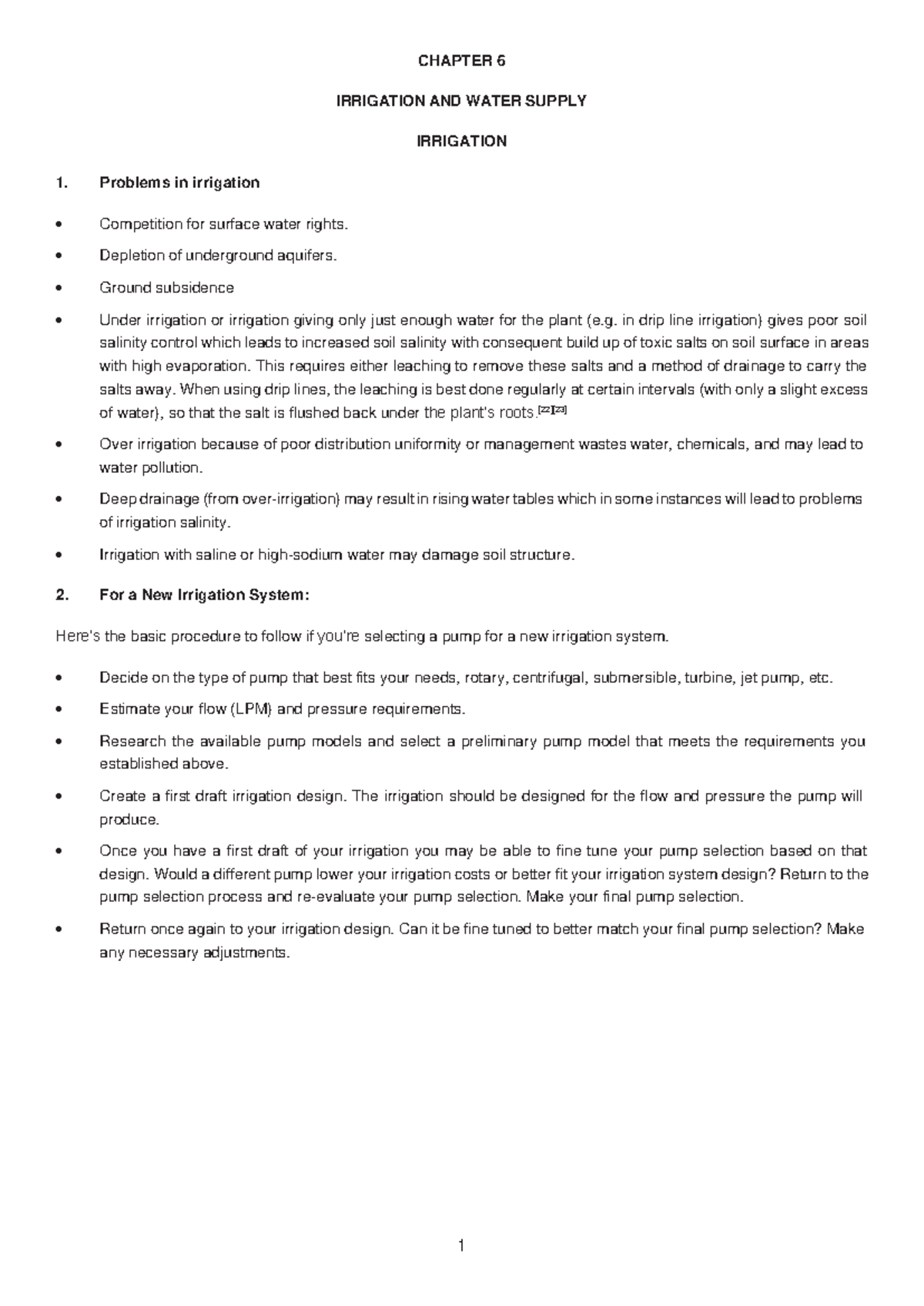 Chapter 6 Irrigation AND Water Supply - CHAPTER 6 IRRIGATION AND WATER ...