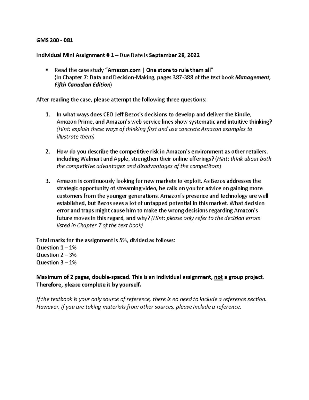 Assignment 1-GMS200-081 - GMS 200 - 081 Individual Mini Assignment # 1 ...