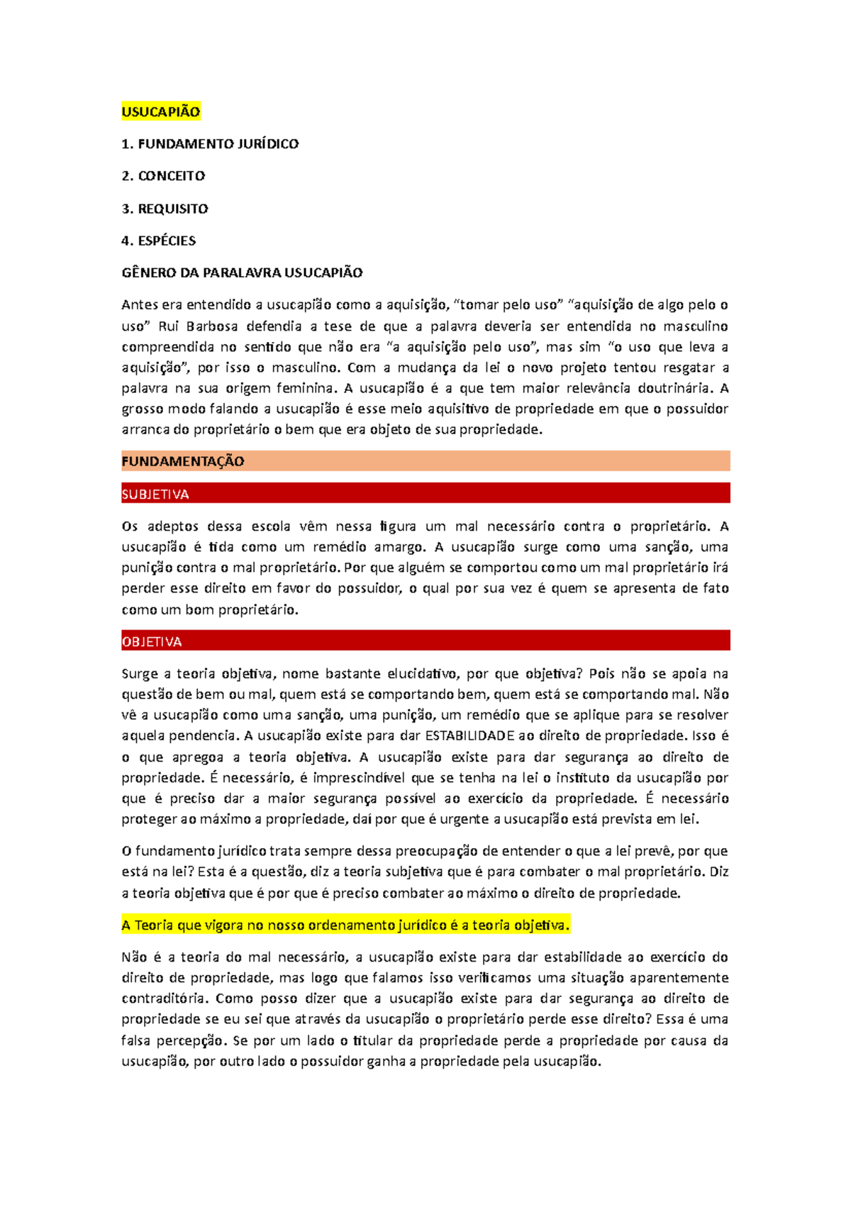 04. UsucapiÃo - Anotações da cadeira de coisas professor Mario Parente ...