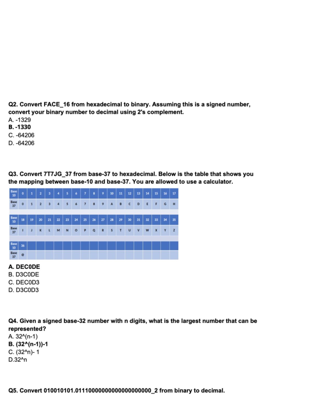 Example - good practice - A. 6029312 B. 149. C. 149. D. 1 e Q6. Convert ...