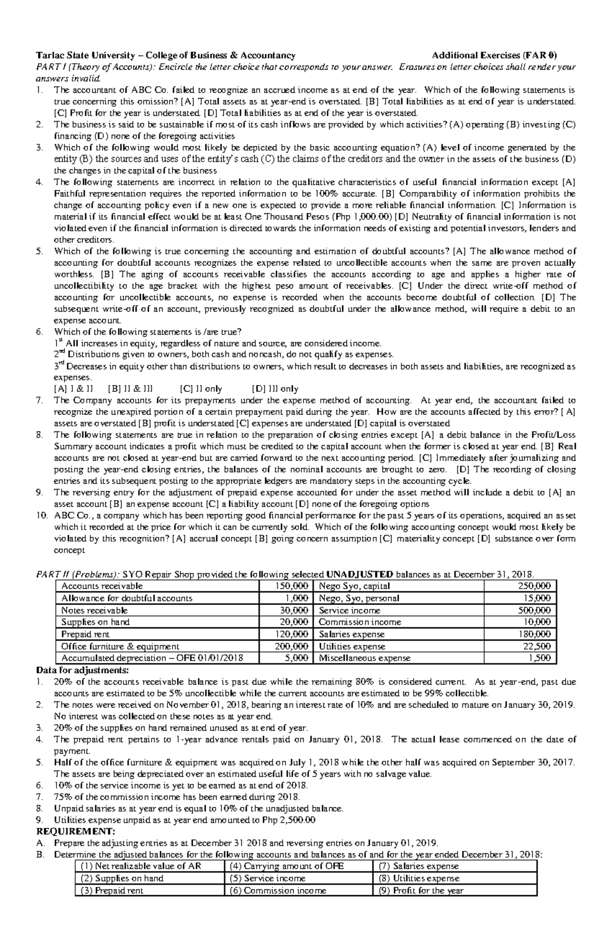FAR-0 Sample-Exam Questions - Tarlac State University – College of ...