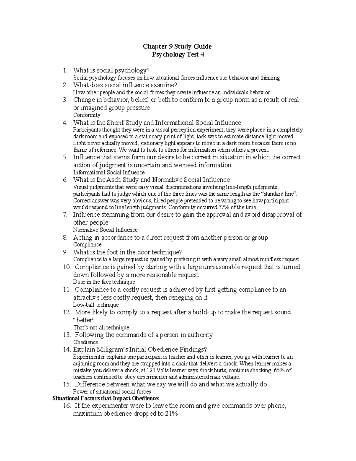Chapter 9 Study Guide - Chapter 9 Study Guide Psychology Test 4 1. What ...
