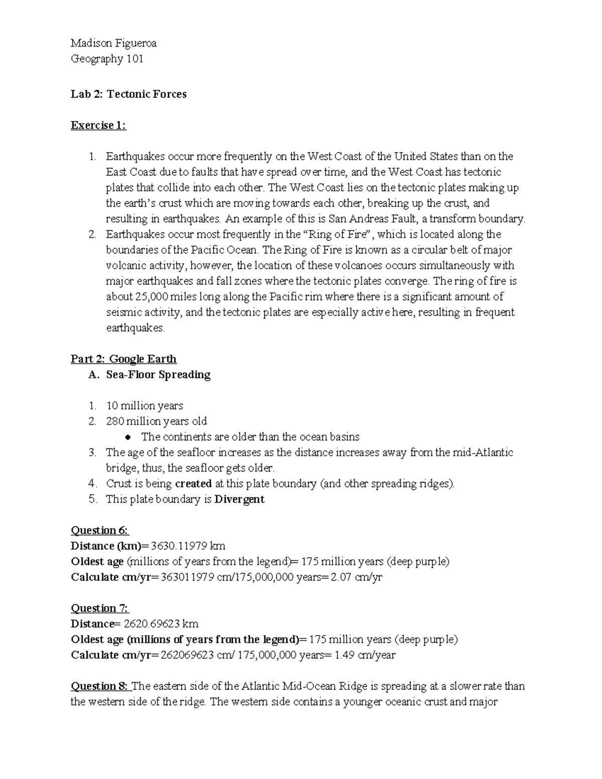 Lab 2 Tectonic Forces - Geography 101 lab 2 - Madison Figueroa ...