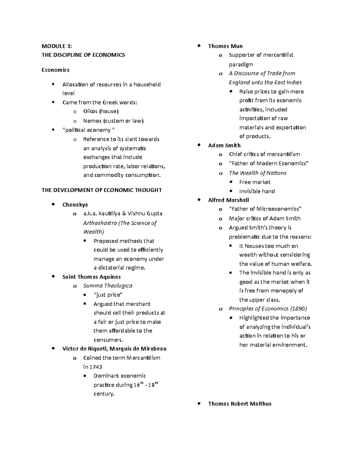 Module 3 DISS Review - MODULE 3: THE DISCIPLINE OF ECONOMICS Economics ...