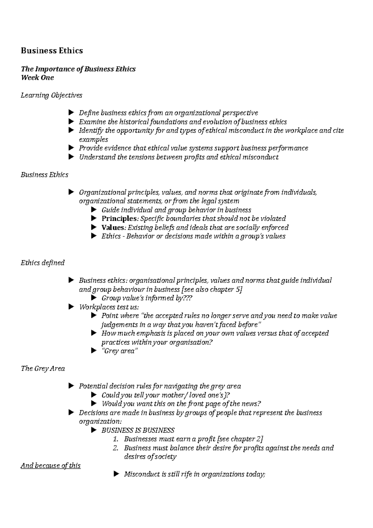 Business Ethics Notes - ####### Business Ethics The Importance of ...