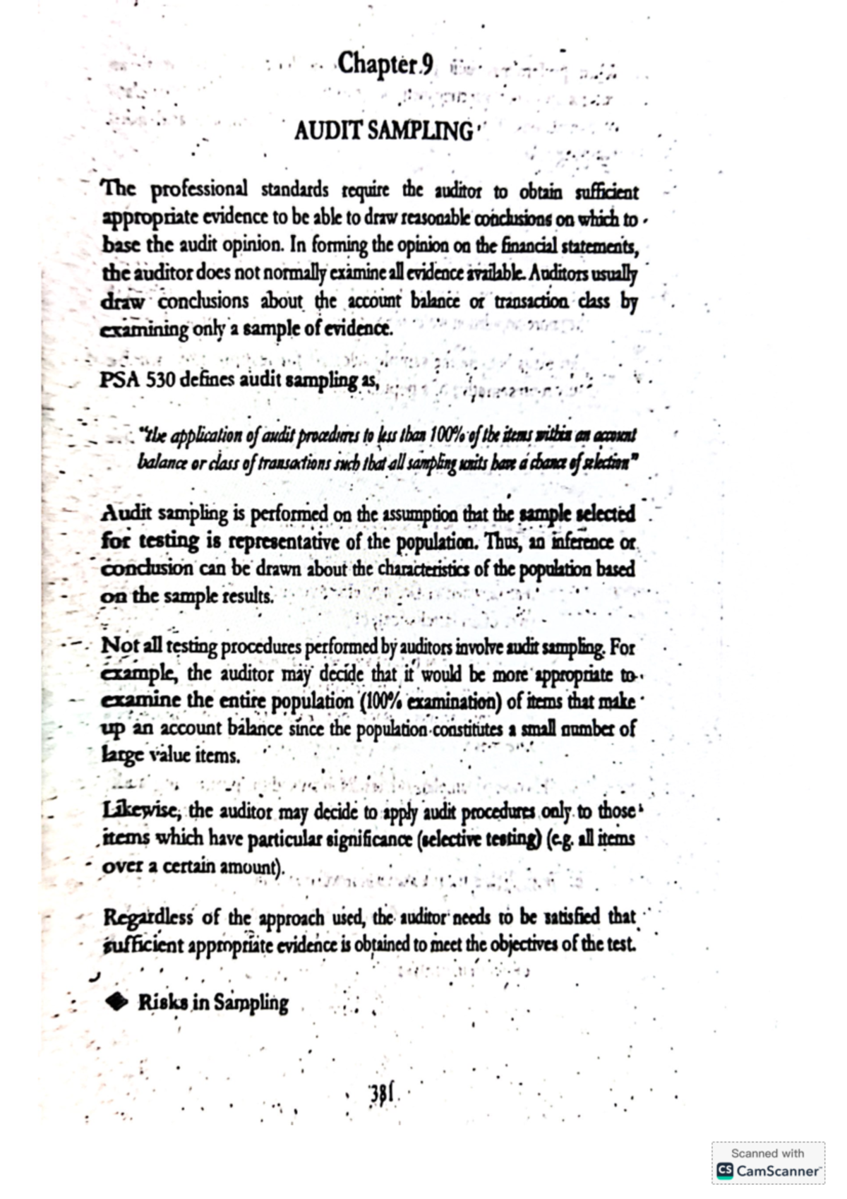 Chap9 - aud - Chapter 9 AUDIT SAMPLING The professional standards require the auditor to obtain ...