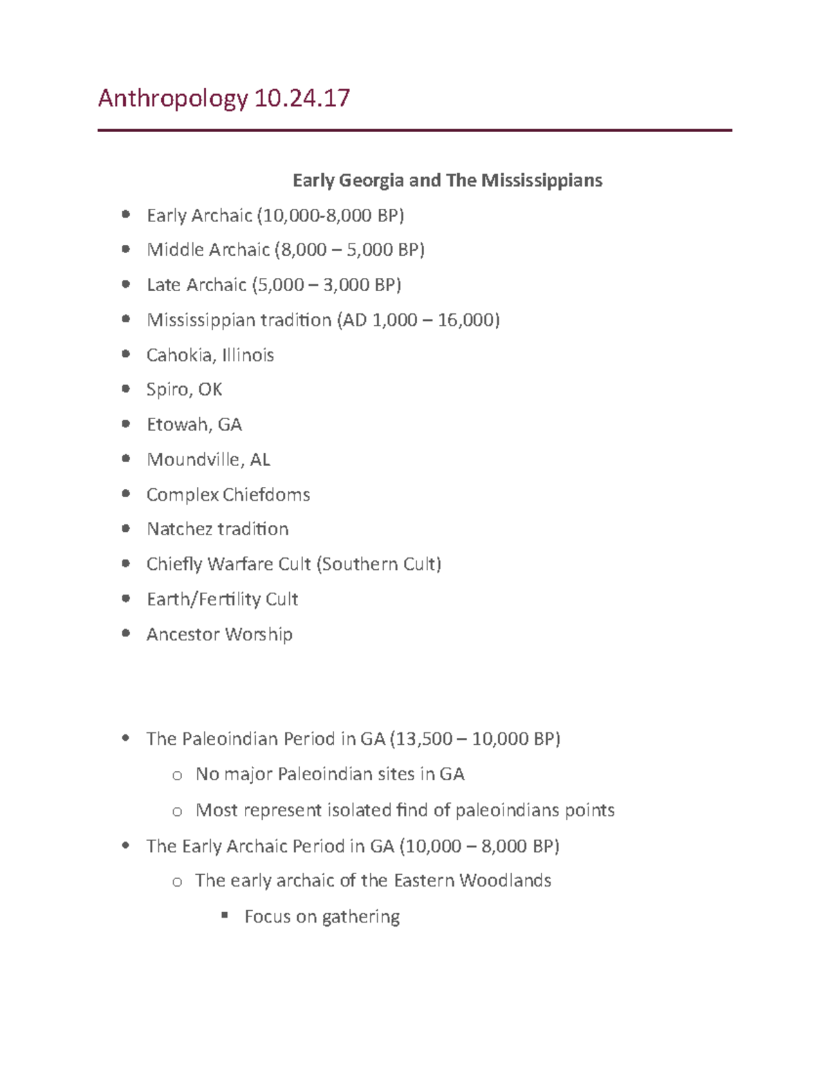 AN 10 - Lecture notes 1 - Anthropology 10. Early Georgia and The ...