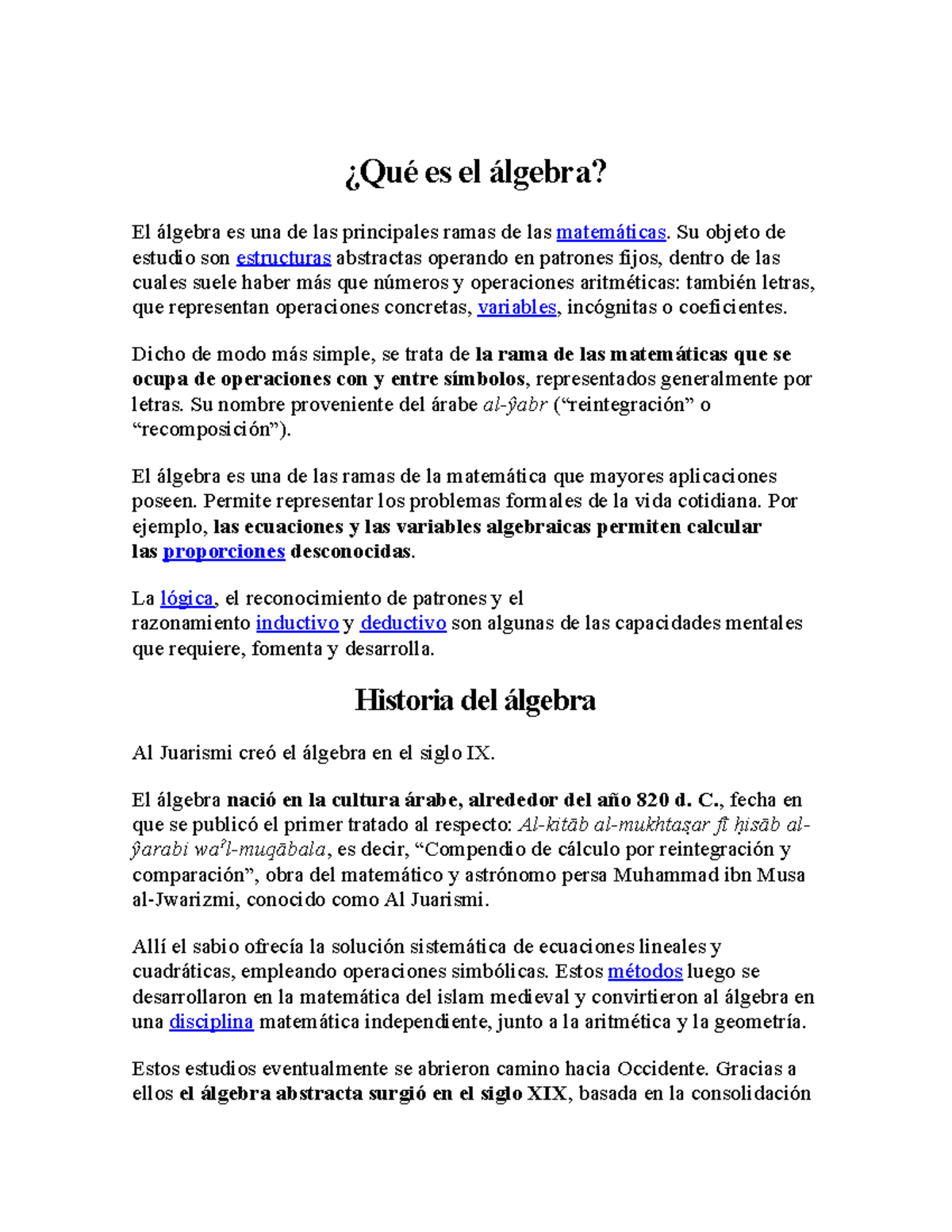 Algebra introduccion - ¿Qué es el álgebra? El álgebra es una de las principales ramas de las ...