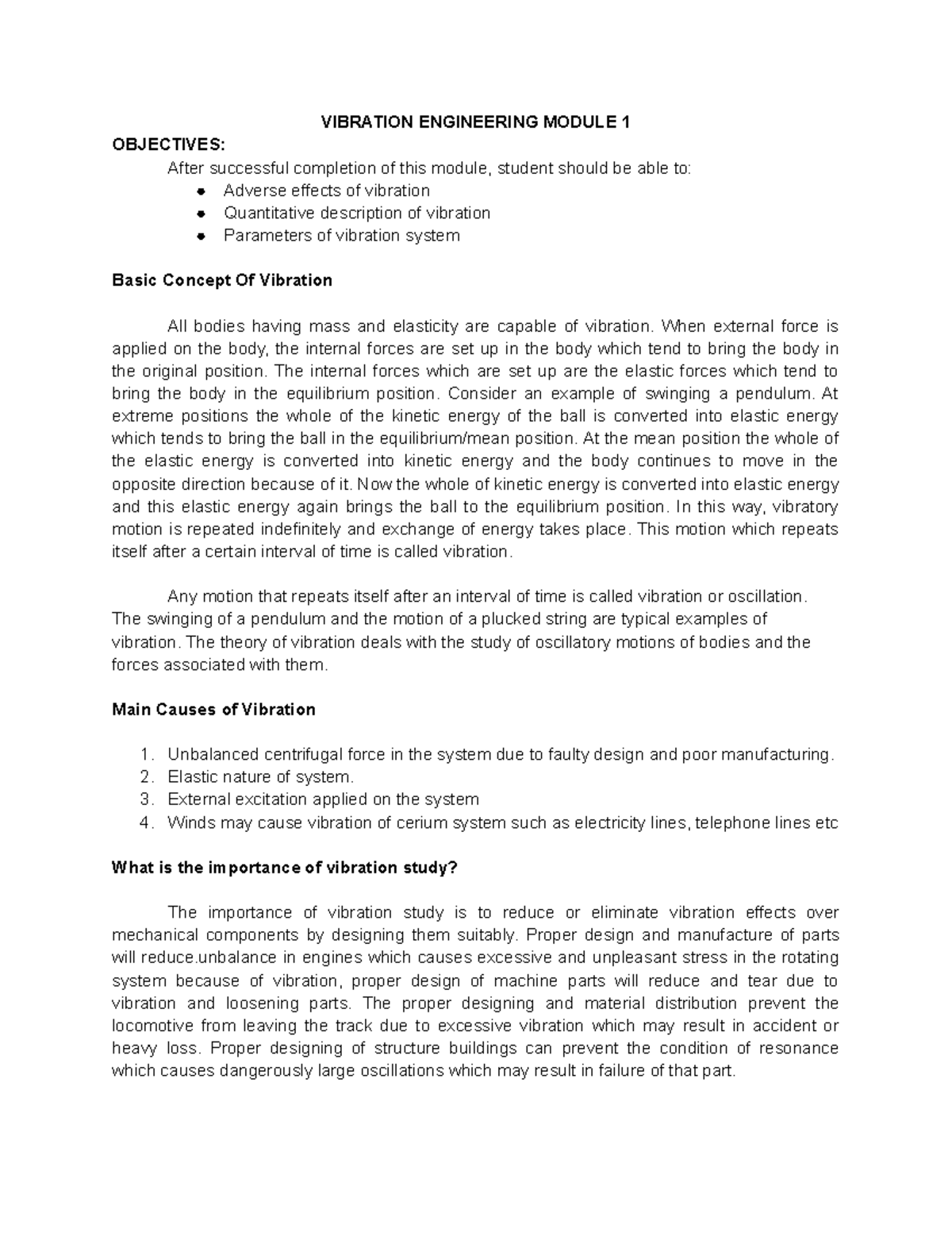 Vibration Engineering Module 1 - VIBRATION ENGINEERING MODULE 1 ...