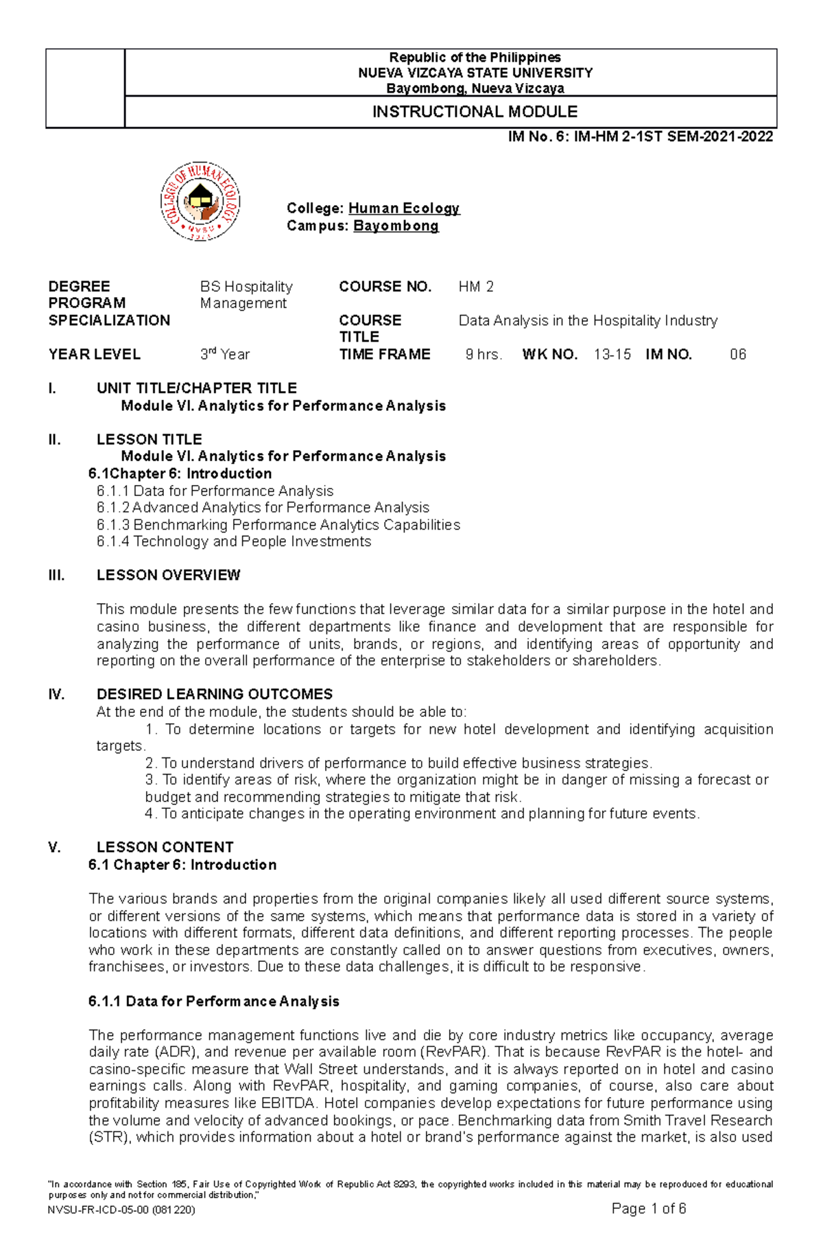 Chapter 6 Data Analysis in the Hospitality Industry - NUEVA VIZCAYA ...