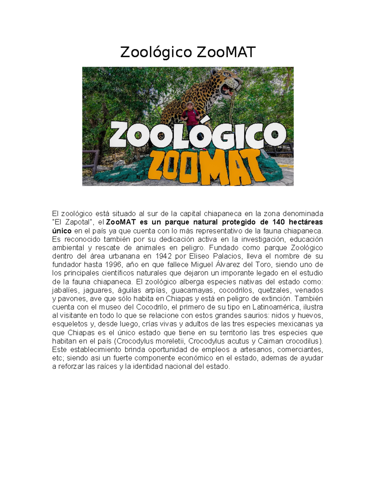 Cañon del sumidero y Zoo Mat - Zoológico ZooMAT El zoológico está ...
