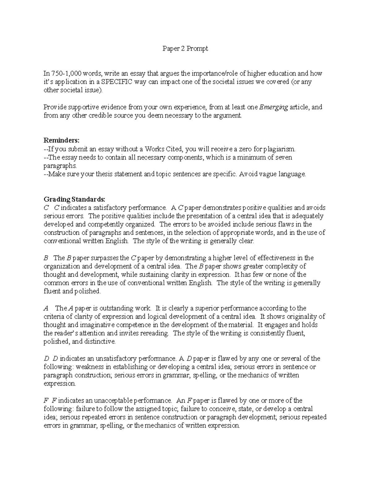 Paper 2 Prompt - Paper 2 Prompt In 750-1,000 words, write an essay that ...