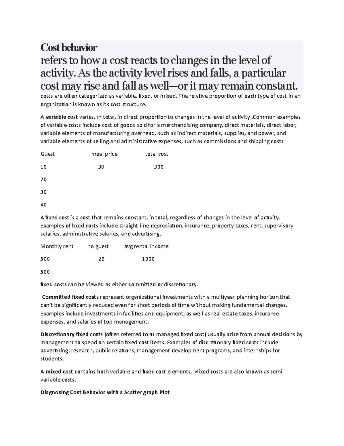Cost behavior financial management - Cost behavior refers to how a cost ...