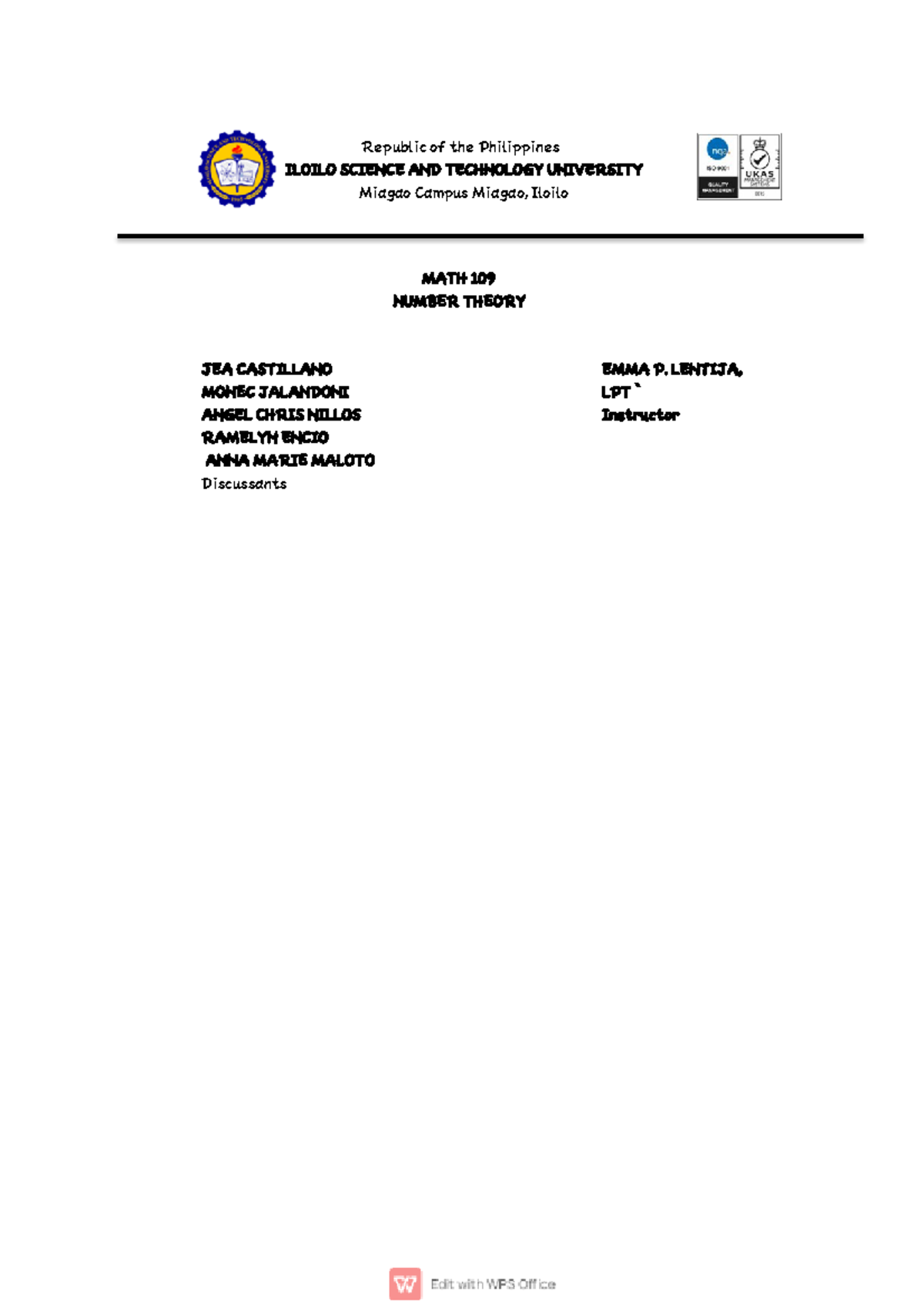 UNIT-4- Handouts (MATH 109) - Repub lic of the Philipp in e s ILOILO SCIENCE AND TECHNOLOGY ...