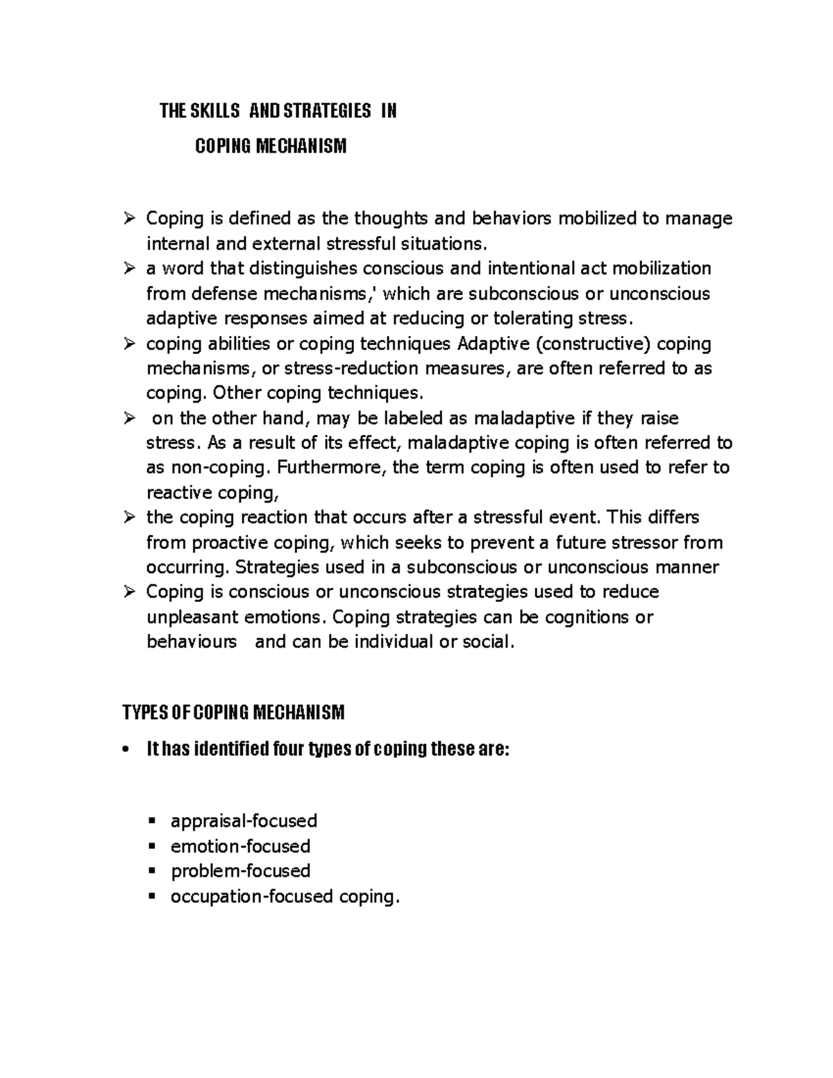 Different Skills AND Strategies IN Coping Mechanism - THE SKILLS AND ...